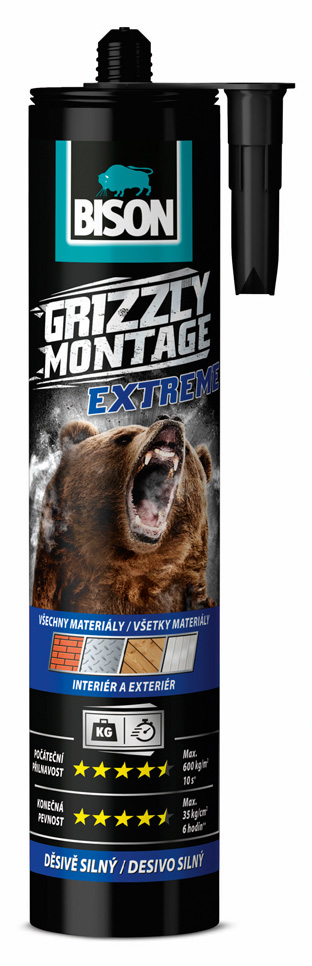 BISON GRIZZLY MONTAGE EXTREME 435g, mounting adhesive with immediate fixation | E-safetyshop.eu