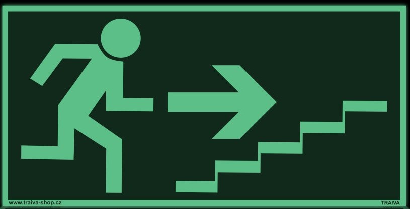 Escape stairs up to the right sign - Version: Samolepka 400 x 200 mm tl ...