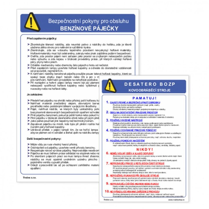 Bezpečnostní pokyny, desatero BOZP na tabulkách a samolepkách | E-safetyshop.eu