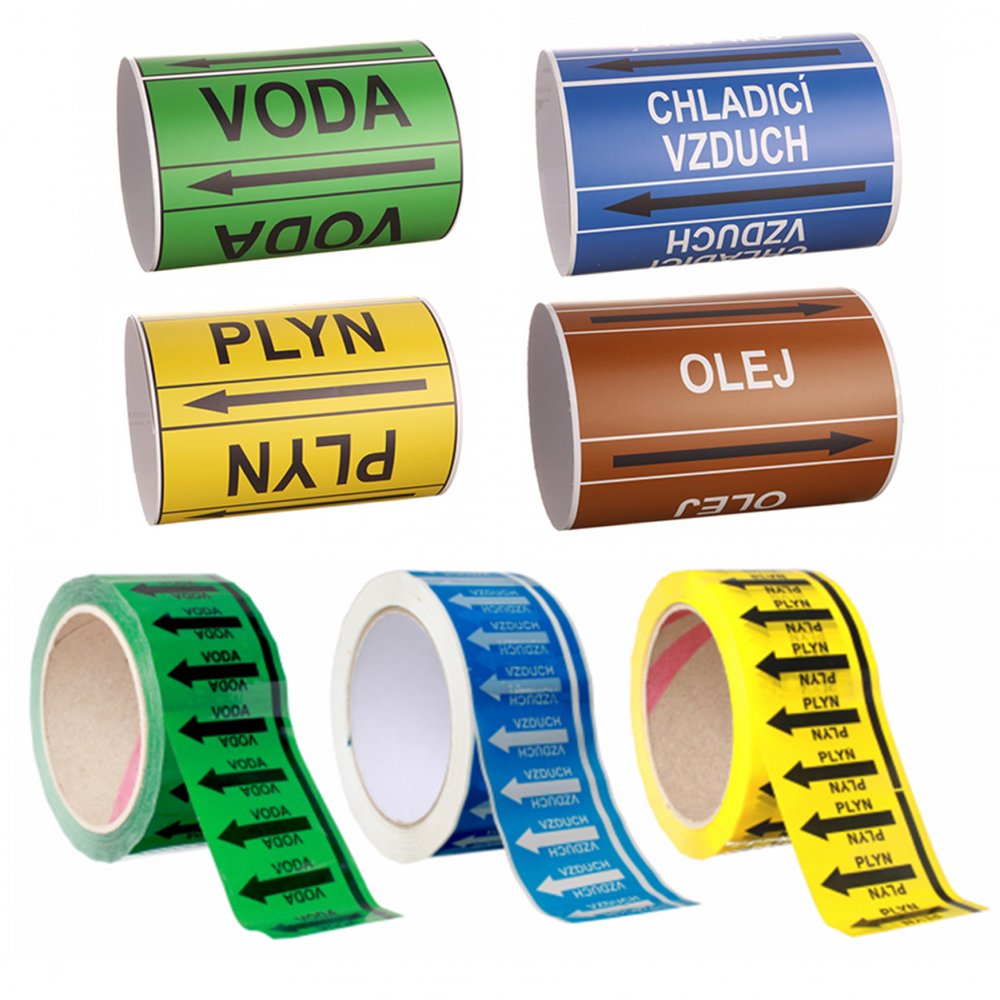 Pipe labeling with arrows and substance types | E-safetyshop.eu