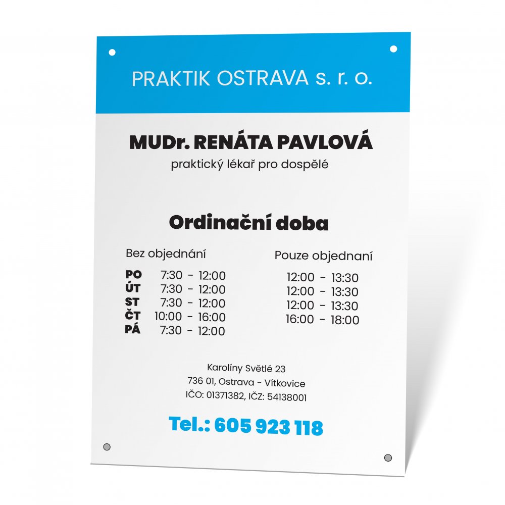 Ordinační hodiny pro lékaře s vlastním textem | Traiva-shop.cz